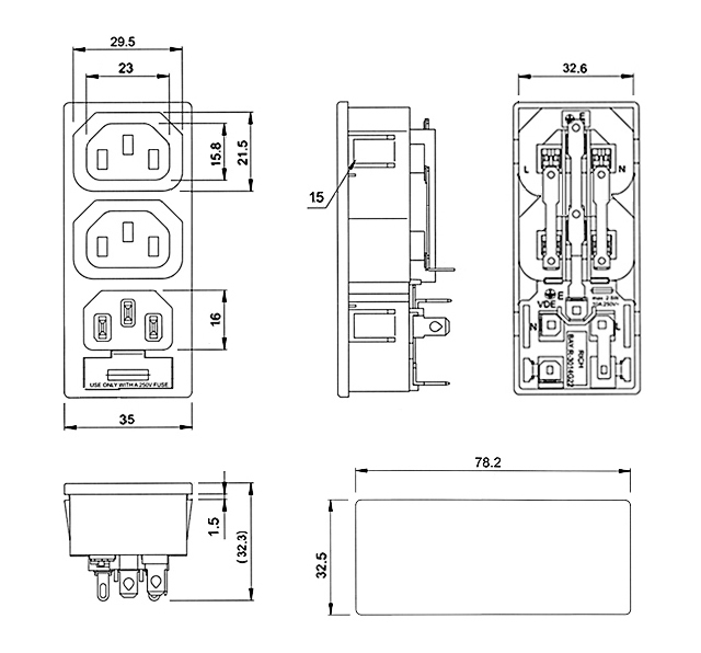 Panel Mount Snap in IEC Connector Female IEC 60320 C13 C14 10A 250VAC Panel Mount Snap in IEC Connector Female IEC 60320 C13 C14 10A 250VAC